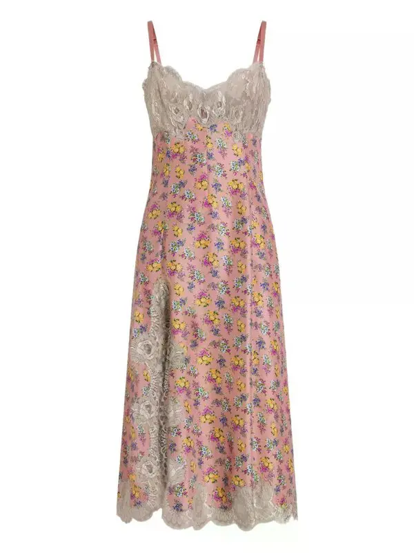 Dolce & Gabbana Floral-print Midi Dress With Lace Detail - Pink