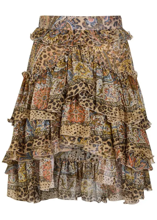 Etro Leopard-print Frill Silk Mini Skirt - Multicoloured 1