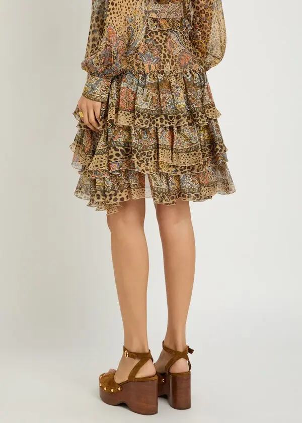 Etro Leopard-print Frill Silk Mini Skirt - Multicoloured 1