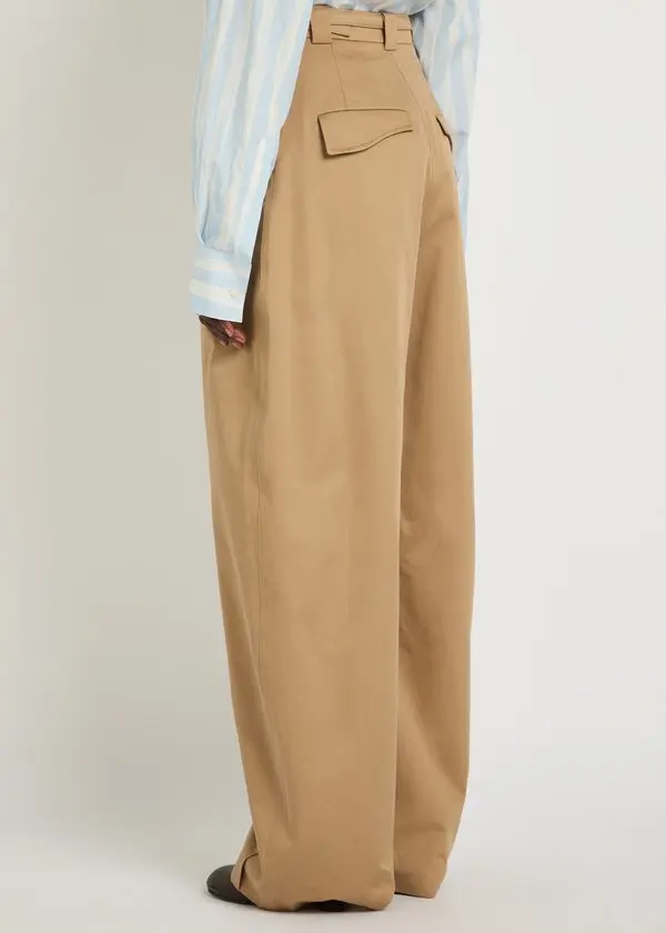 Sportmax Belted Cotton Wide-leg Trousers - Brown