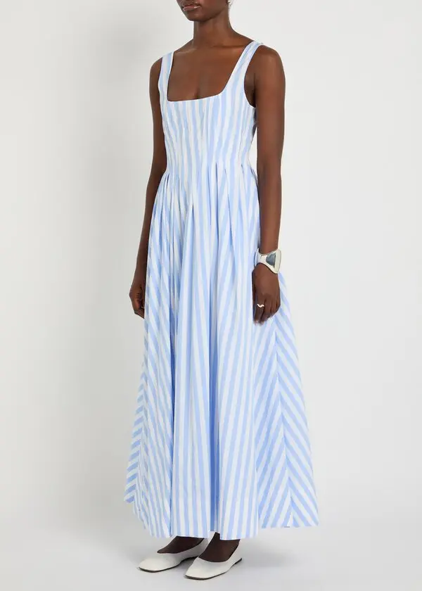 Sportmax Striped Cotton Maxi Dress - Light Blue