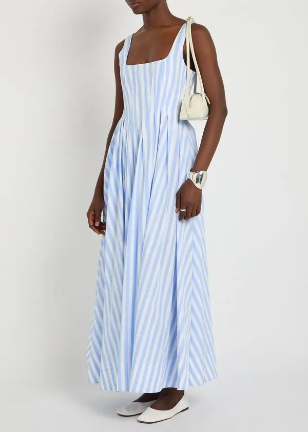Sportmax Striped Cotton Maxi Dress - Light Blue