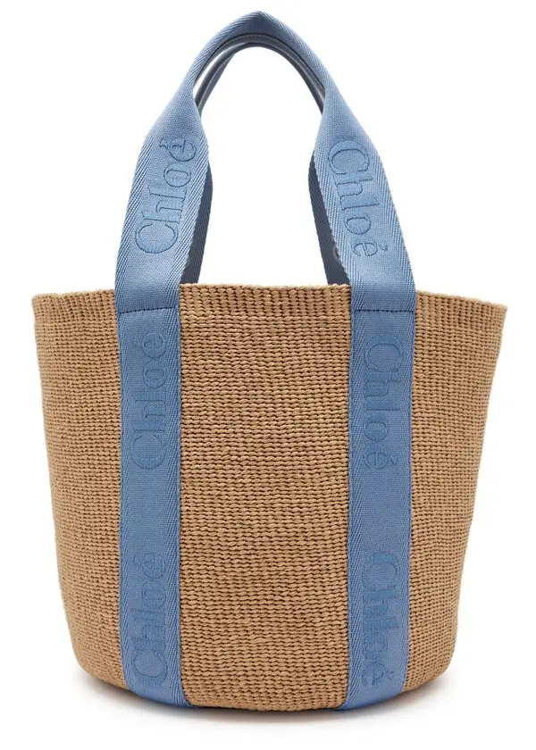 Chloé Woody Raffia Basket Bag - Blue