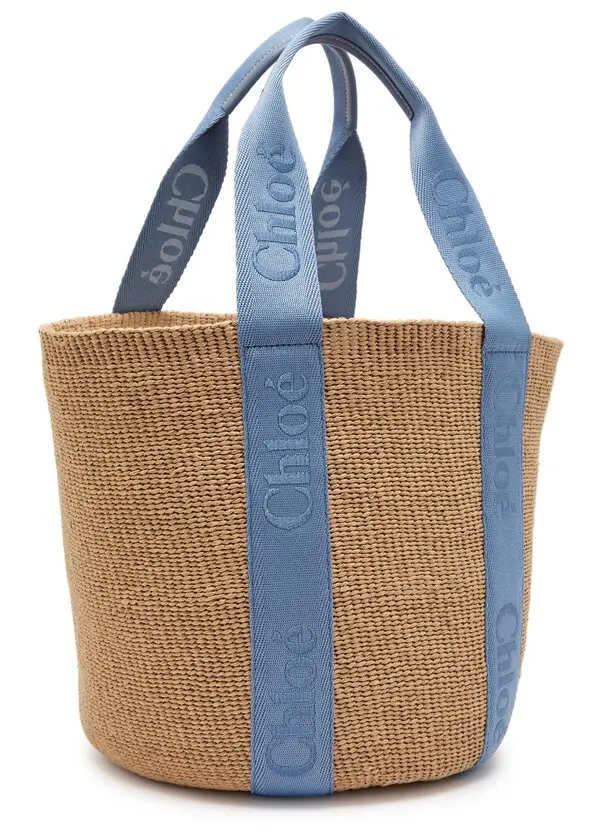 Chloé Woody Raffia Basket Bag - Blue