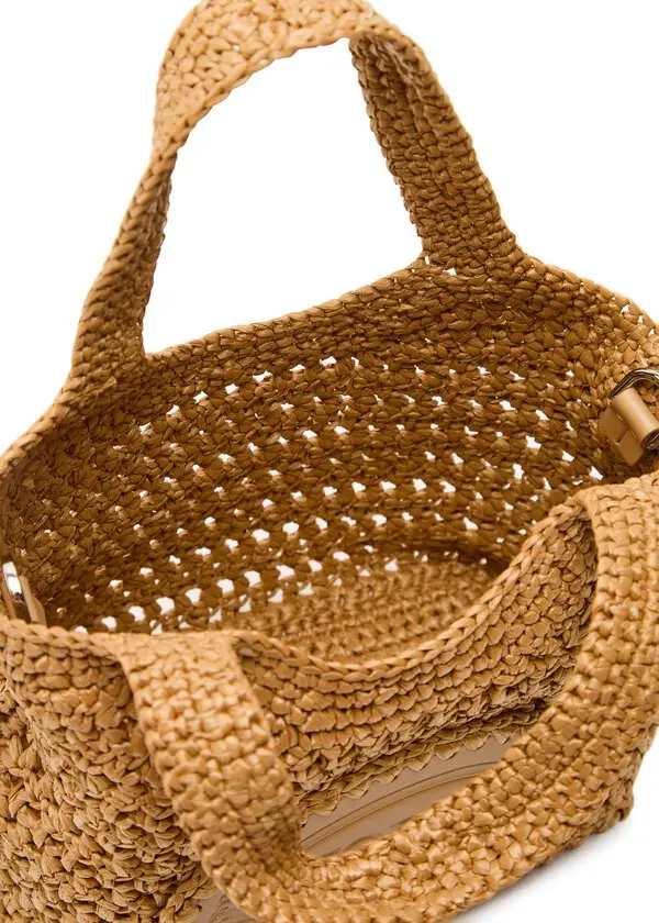 TOD'S Mancini Mini Raffia Top Handle Bag - Natural
