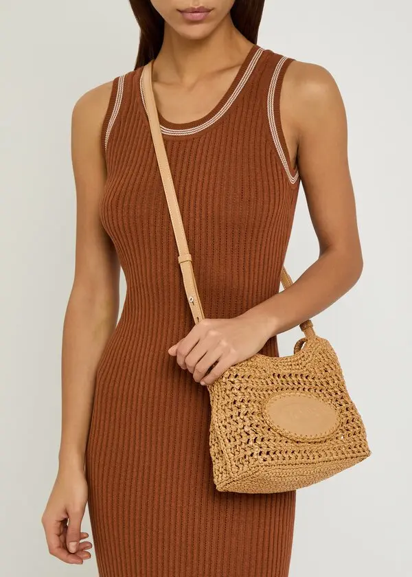 TOD'S Mancini Mini Raffia Top Handle Bag - Natural