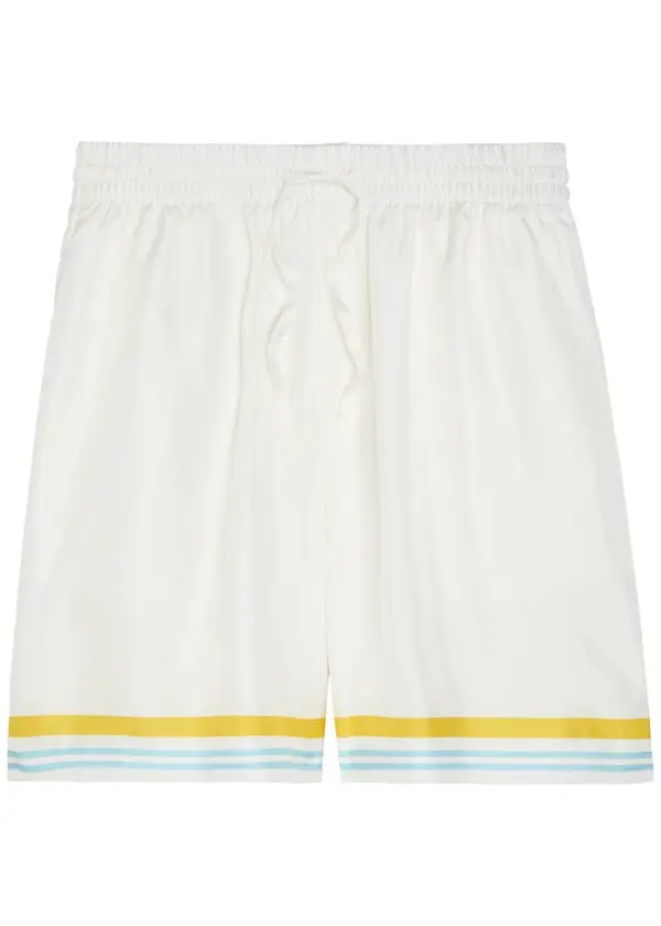 Casablanca Striped-trim Silk-twill Shorts - White