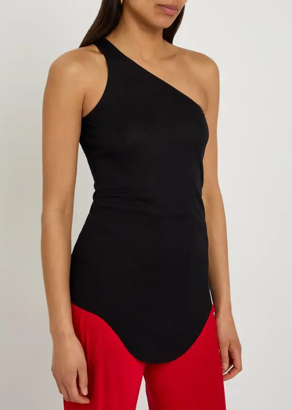 Rick Owens One-shoulder Fine-knit Tank - Black