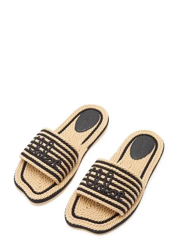 Chloé Striped Woven Sliders - Black