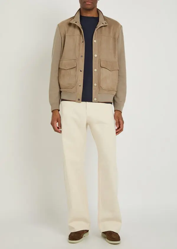 Canali Panelled Suede And Ribbed-knit Jacket