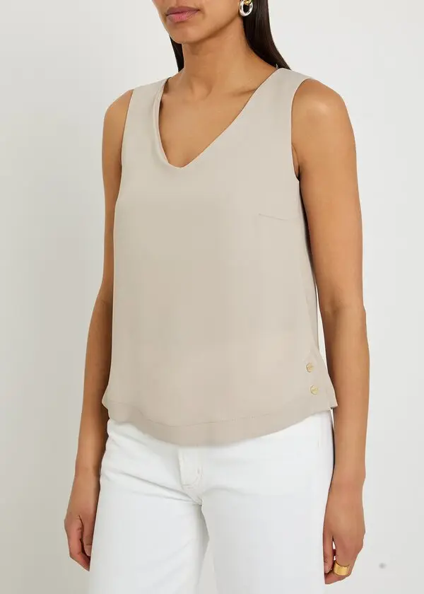 Herno Satin-crepe V-neck Top - Cream