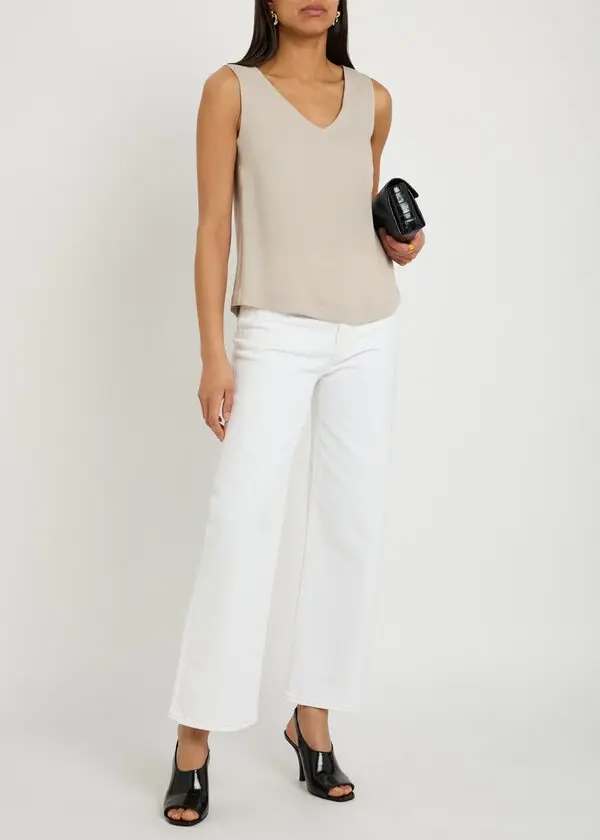 Herno Satin-crepe V-neck Top - Cream