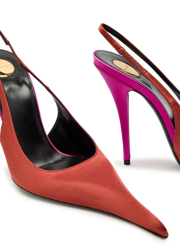 Saint Laurent Deroche 110 Satin Slingback Pumps - Red