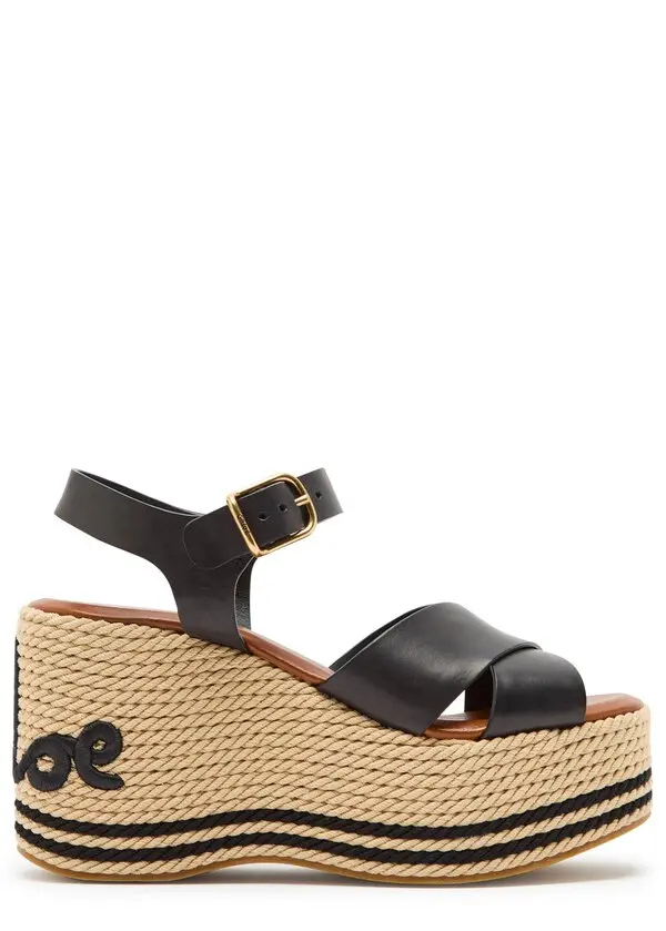 Chloé Leather Wedge Sandals - Black