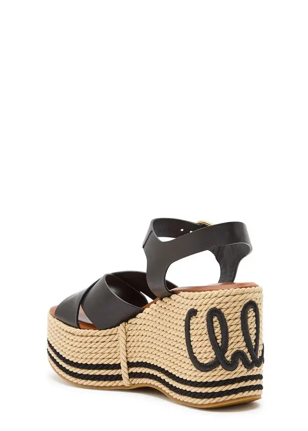 Chloé Leather Wedge Sandals - Black