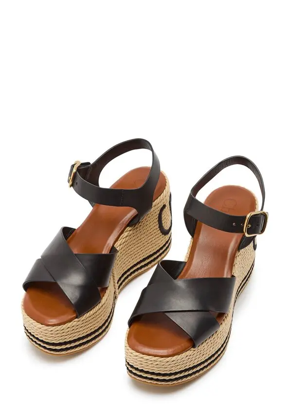 Chloé Leather Wedge Sandals - Black
