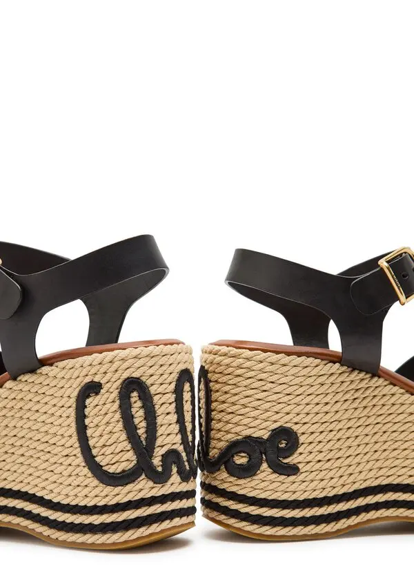 Chloé Leather Wedge Sandals - Black