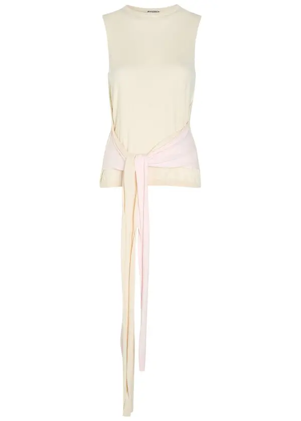JW Anderson Cotton And Cashmere-blend Tank Top With Waist Tie - Ivory
