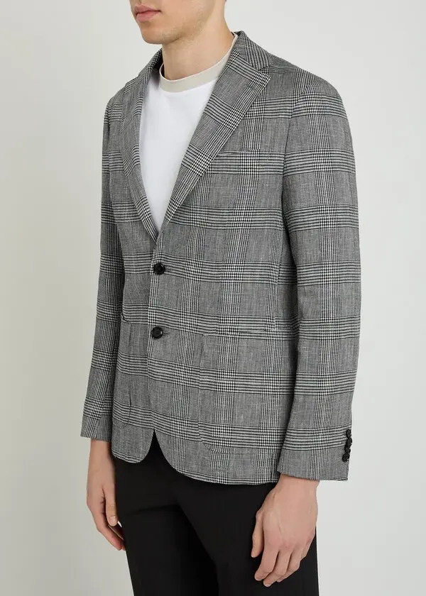 BOSS Hanry Checked Cotton And Linen-wool Blazer - Grey