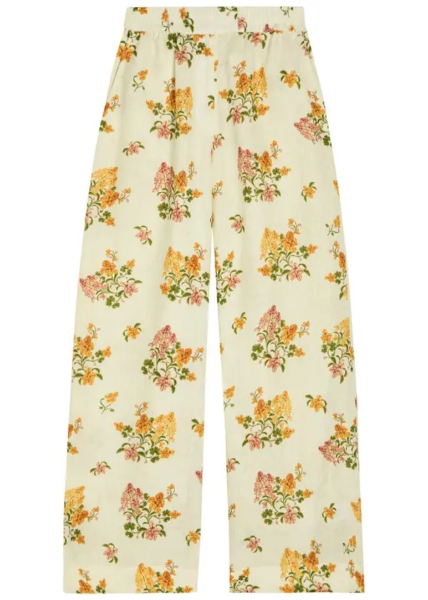 Agua Bendita Tota Floral Print Linen Wide-leg Trousers - Multicoloured