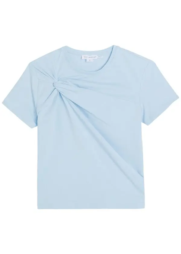Good American Twist-effect Stretch-cotton T-shirt - Light Blue