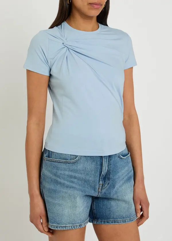 Good American Twist-effect Stretch-cotton T-shirt - Light Blue