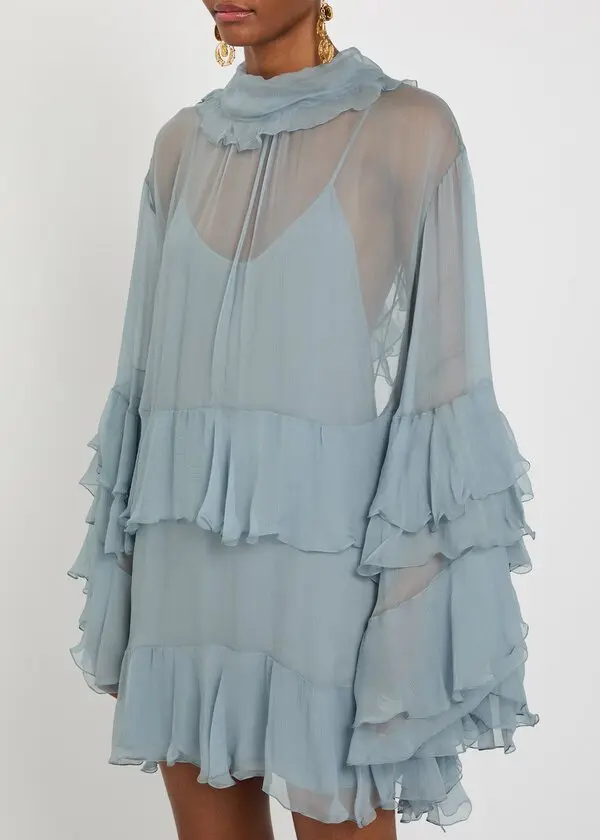 Chloé Silk-chiffon Mini Dress - Light Grey