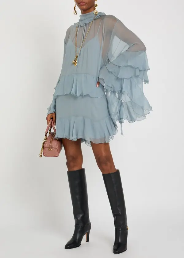 Chloé Silk-chiffon Mini Dress - Light Grey