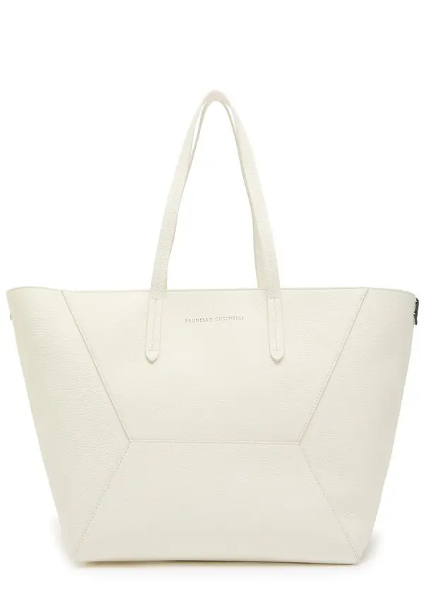 Brunello Cucinelli Grained Leather Tote Bag - Cream