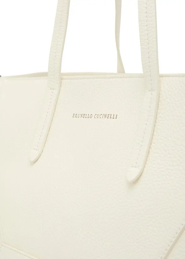 Brunello Cucinelli Grained Leather Tote Bag - Cream