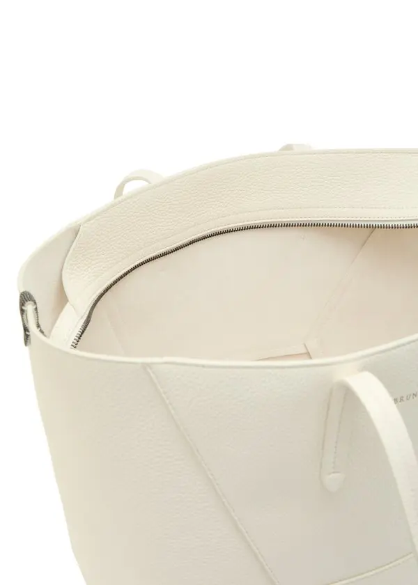 Brunello Cucinelli Grained Leather Tote Bag - Cream
