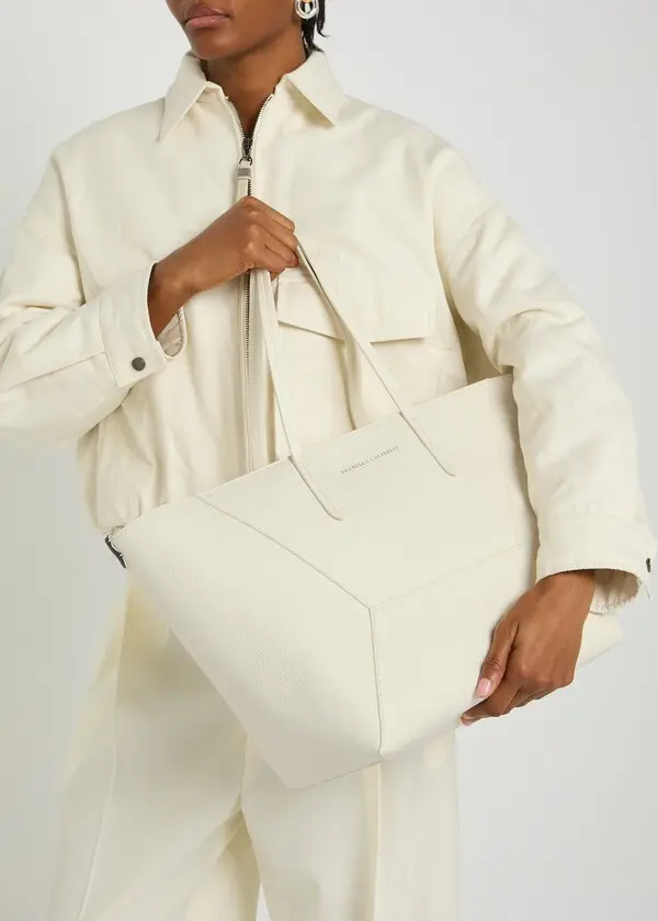 Brunello Cucinelli Grained Leather Tote Bag - Cream