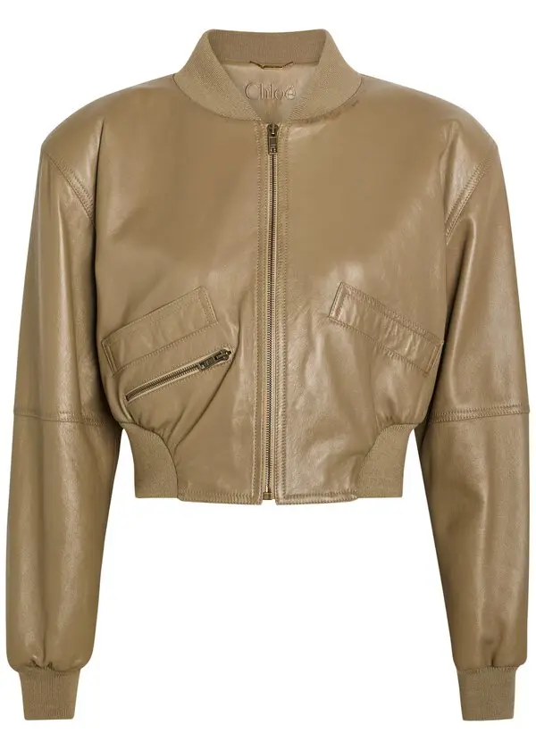 Chloé Sculpted Leather Cropped Bomber Jacket - Brown