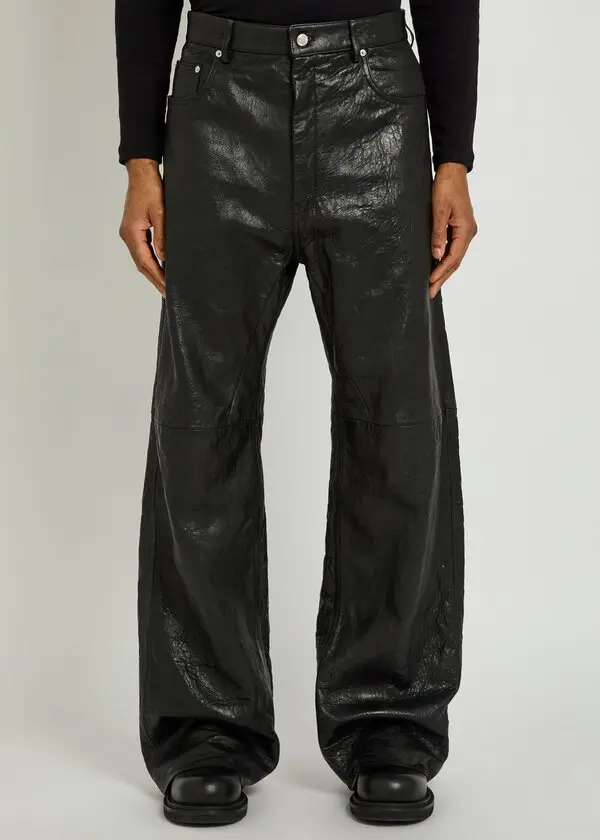 Rick Owens Grained Leather Wide-leg Trousers