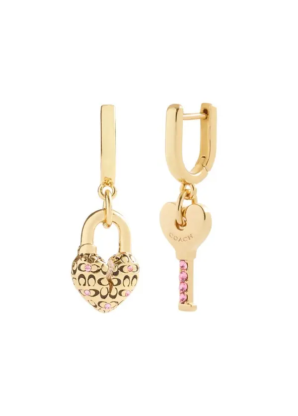 COACH Heart Padlock And Key Earrings - Gold