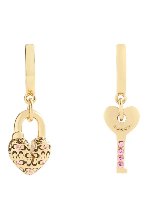 COACH Heart Padlock And Key Earrings