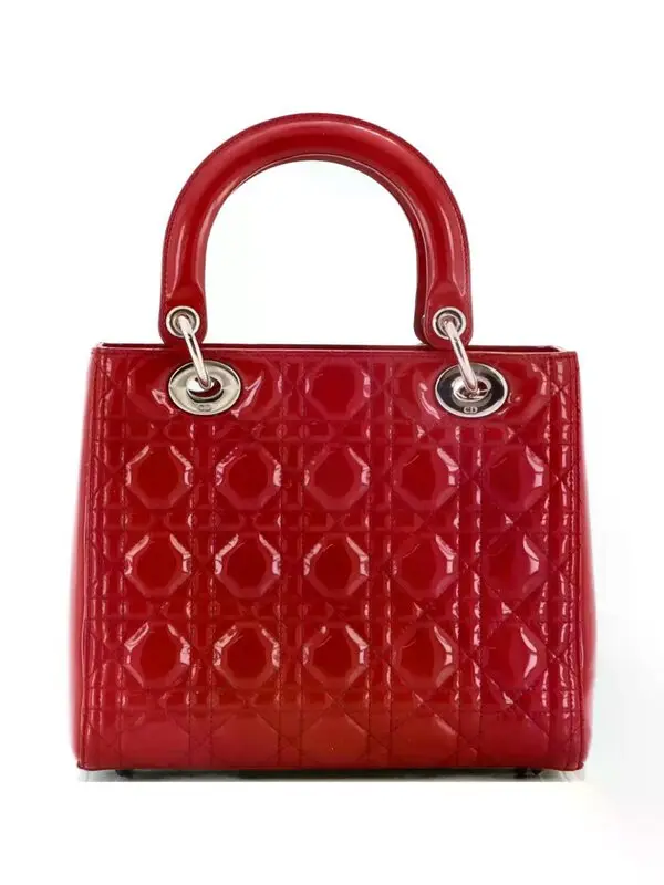 Dior Lady Medium Satchel Cannage Quilt Patent - Red