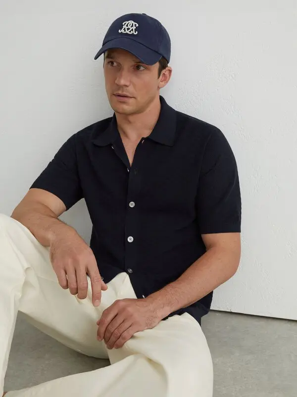 REISS Phoenix Textured-knit Button-through Shirt - Navy