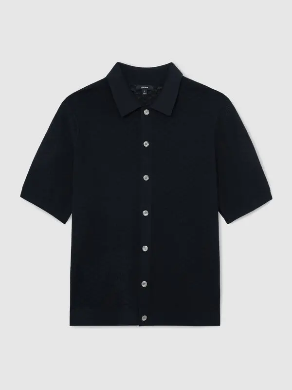 REISS Phoenix Textured-knit Button-through Shirt - Navy