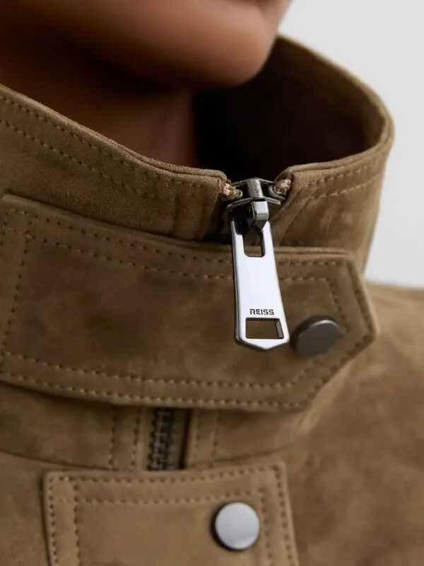 REISS Cara Suede Bomber Jacket - Neutral