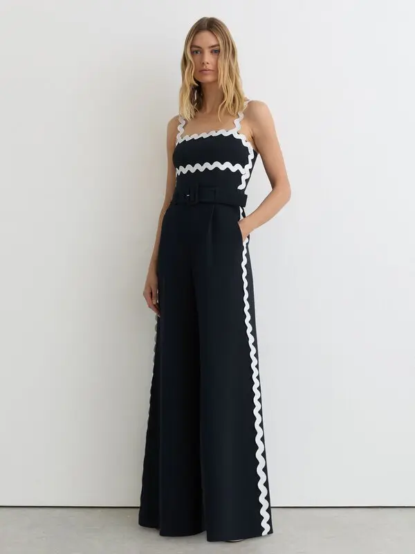 REISS Dash Ric-rac Trim Wide-leg Jumpsuit - Navy/ivory