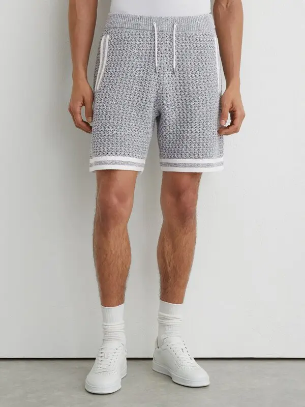 REISS Cotton Crochet Drawstring Shorts - Soft Blue