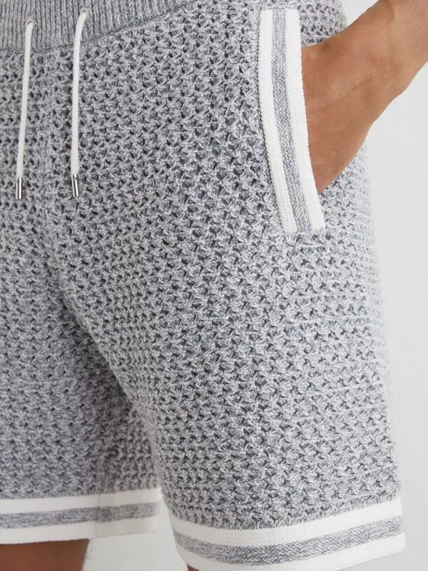 REISS Cotton Crochet Drawstring Shorts - Soft Blue