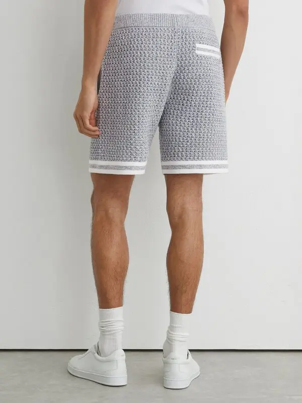 REISS Cotton Crochet Drawstring Shorts - Soft Blue