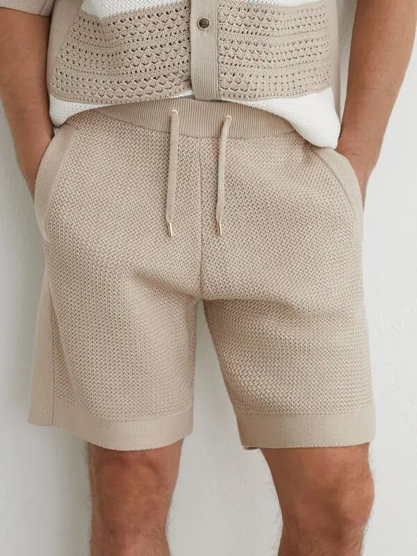 REISS Cotton Textured Knit Drawstring Shorts