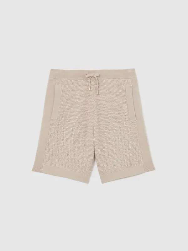 REISS Cotton Textured Knit Drawstring Shorts