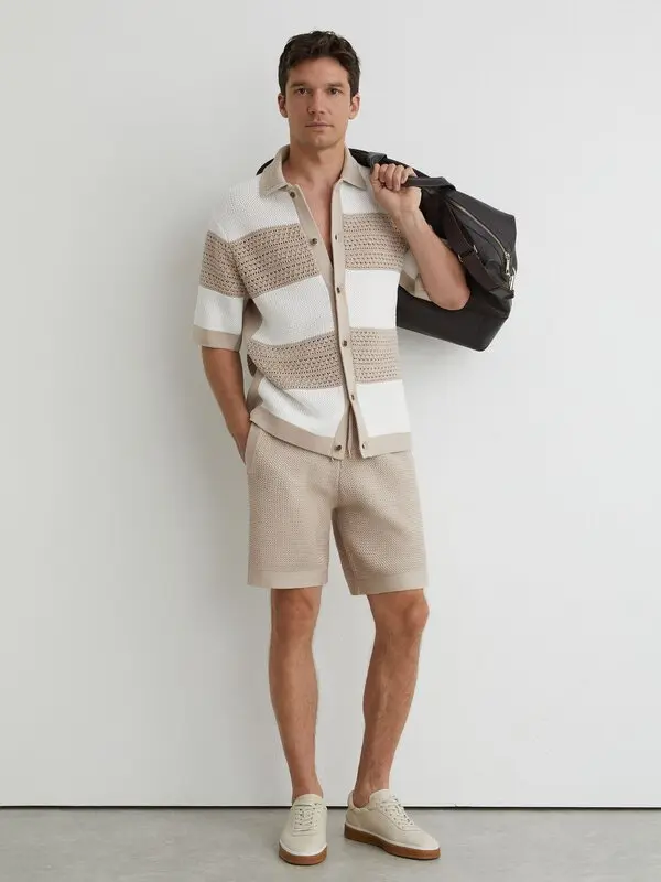 REISS Cotton Textured Knit Drawstring Shorts