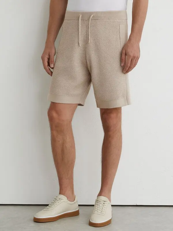 REISS Cotton Textured Knit Drawstring Shorts