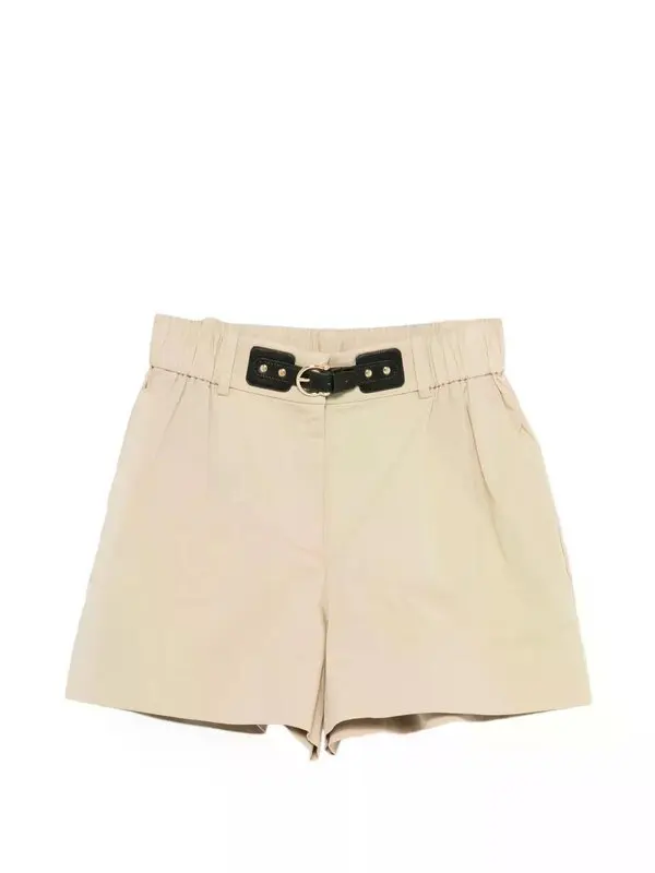 Maje High-waisted Cotton Blend Shorts With Leather Belt - Neutrals