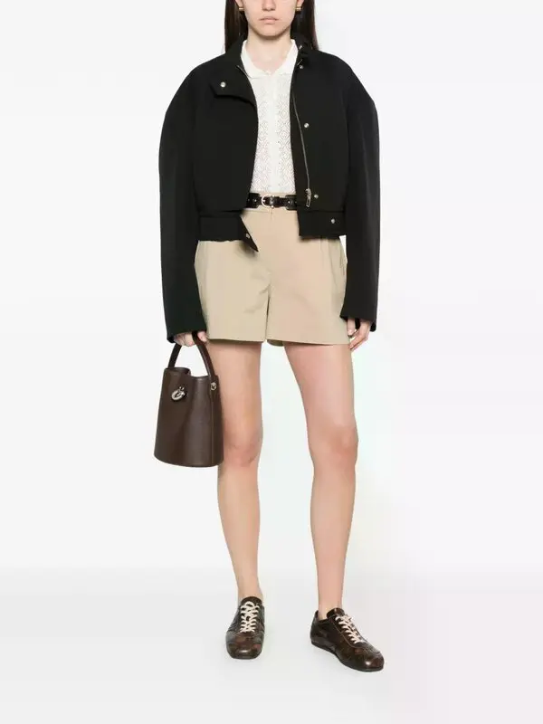 Maje High-waisted Cotton Blend Shorts With Leather Belt - Neutrals